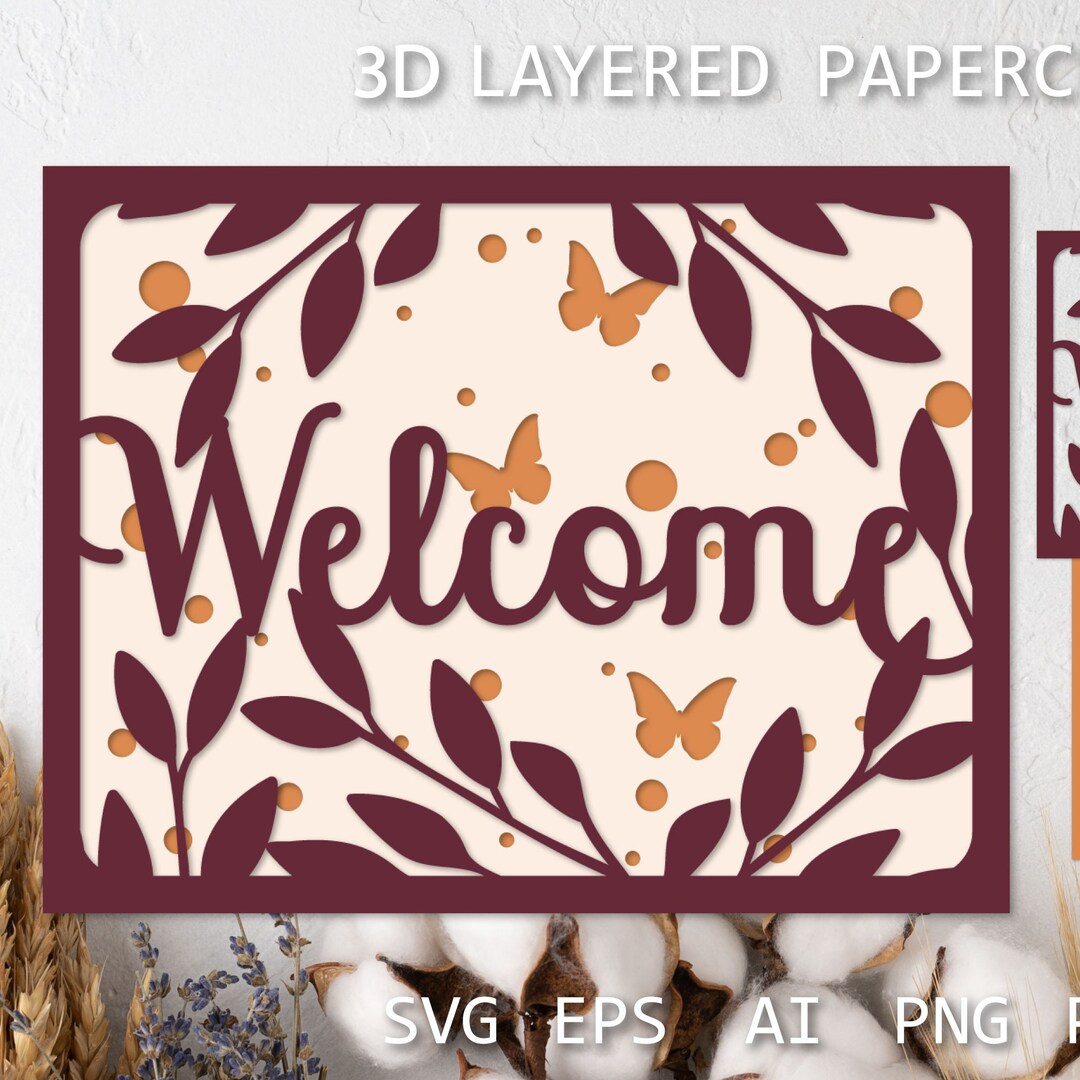 Welcome Card Design, 3D Layered Paper Cut Welcome Card SVG, Paper ...