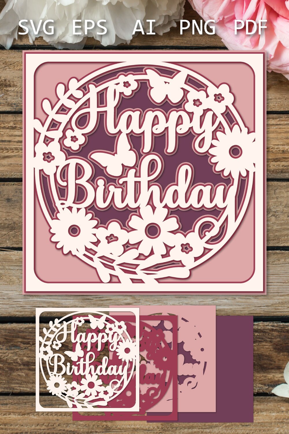 Birthday Layered Card, Layered Birthday Paper Cut Design, Birthday ...