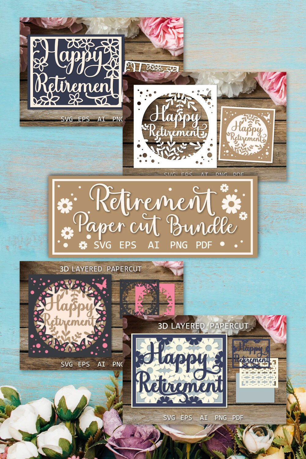 Happy Retirement Bundle, Retirement Papercut Cards Templates, Layered ...