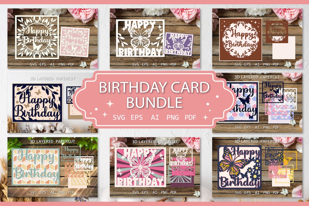 Birthday Card Bundle, SVG Paper Cutting , Paper Cut Template, Shadow ...