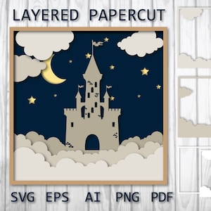 Shadow Box, Paper Cut Layered Papercut 3D Castle SVG, Paper Cutting ...