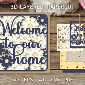 Welcome to Our Home Card Design, 3D Shadow Box With Flowers, Paper ...