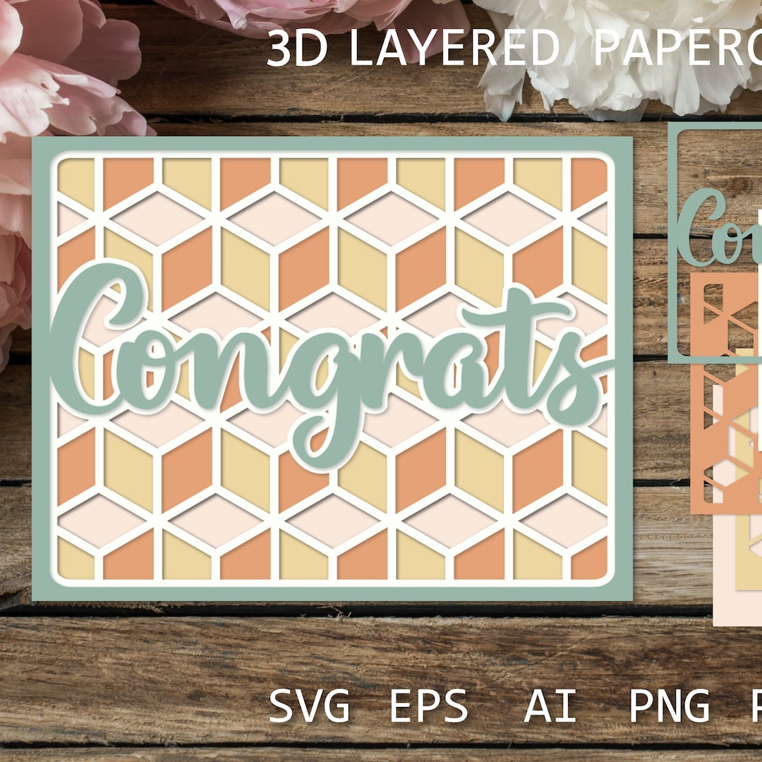 Congrats Layered Papercut SVG, Congratulations Card 3D, Paper Cut ...