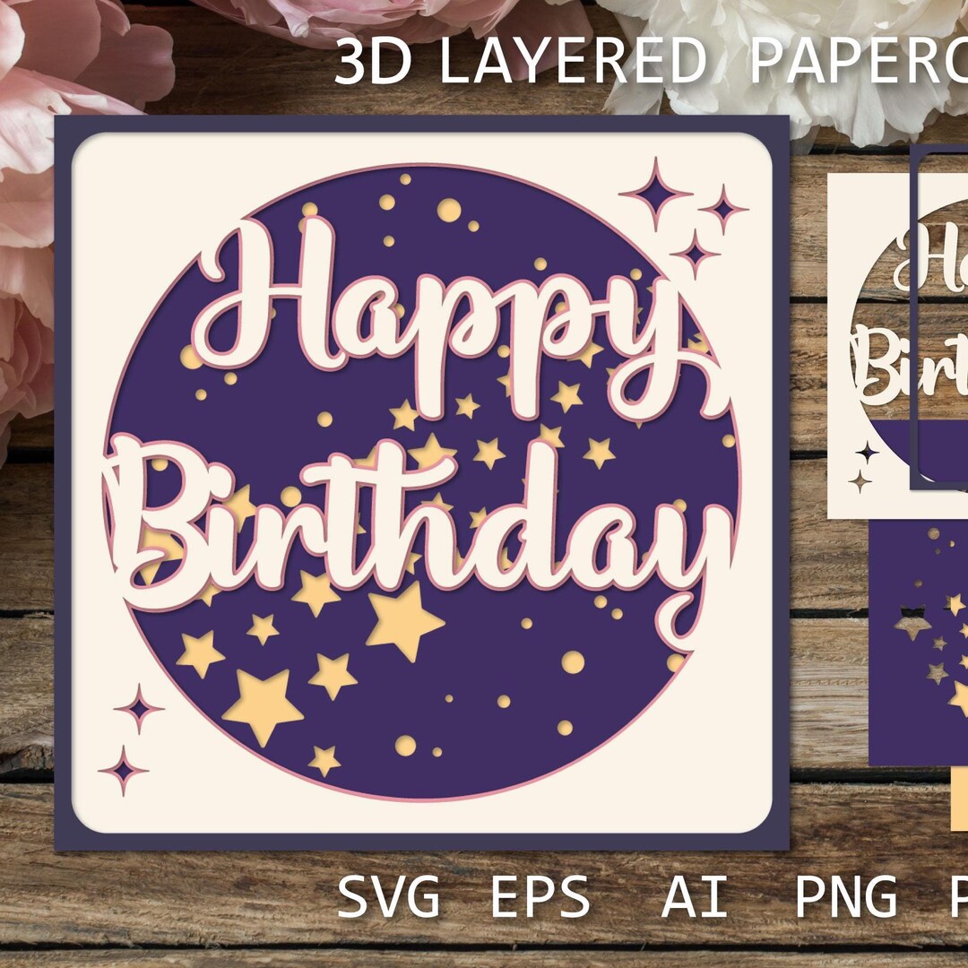 Layered Papercut Birthday Card Template: Starry SVG Design (digital ...