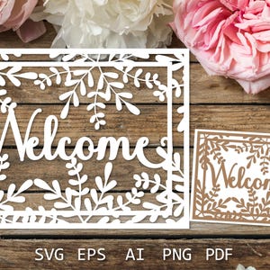 Welcome Card Design, Paper Cut Welcome Card SVG, Paper Cutting ...