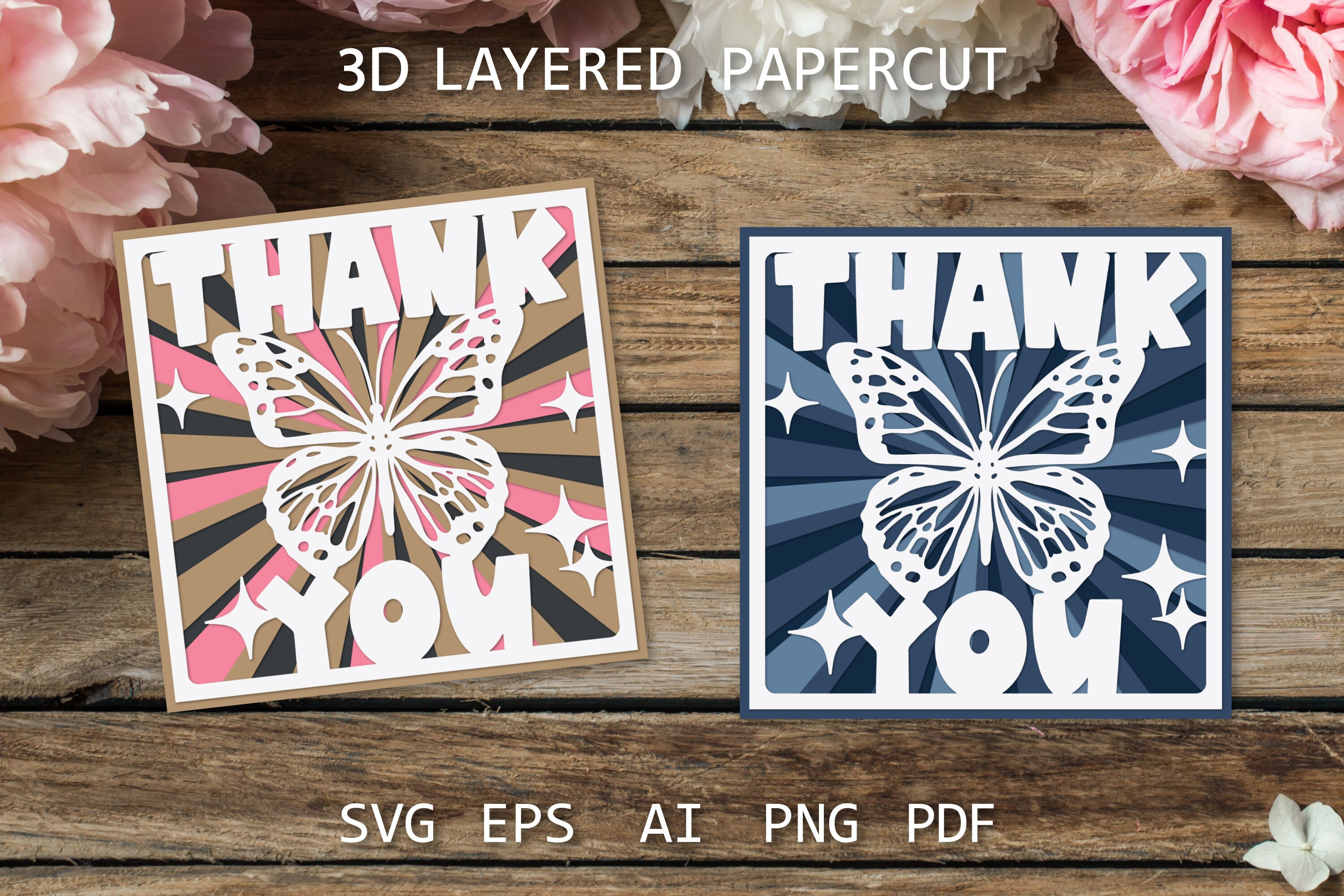 Thank You Card Design, Layered Thank You SVG Paper Cut Card, Thank You ...
