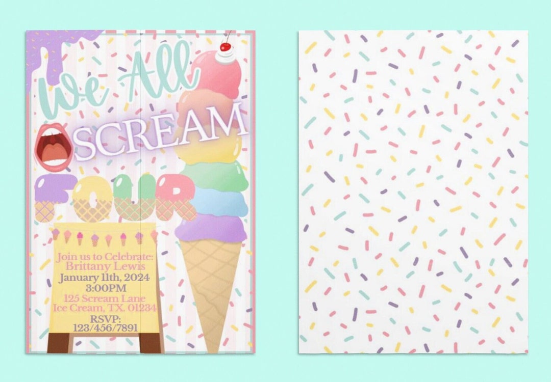 Canva Customizable 4th We All Scream Four Ice Cream Digital Invite - Etsy