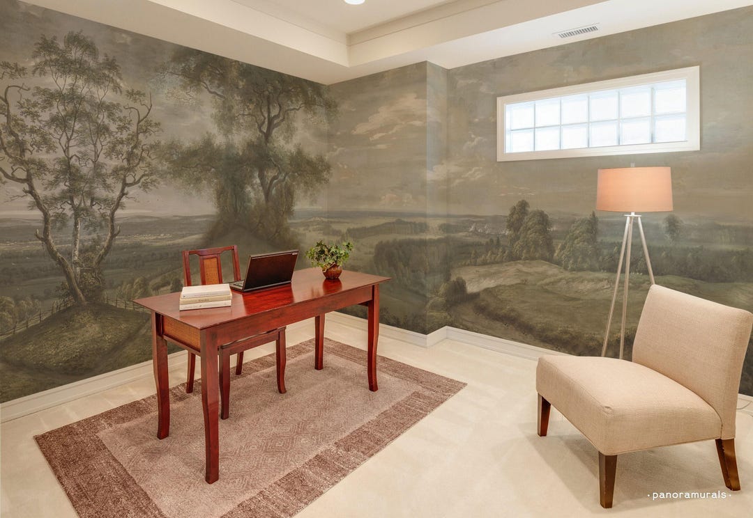 Removable Scenic Wallpaper for Bedroom, Vintage Landscape Wall Mural ...