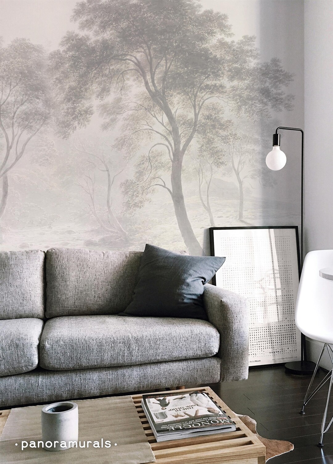 Gray Glamour Forest Wallpaper, Subtle Panoramic Wall Decoration ...
