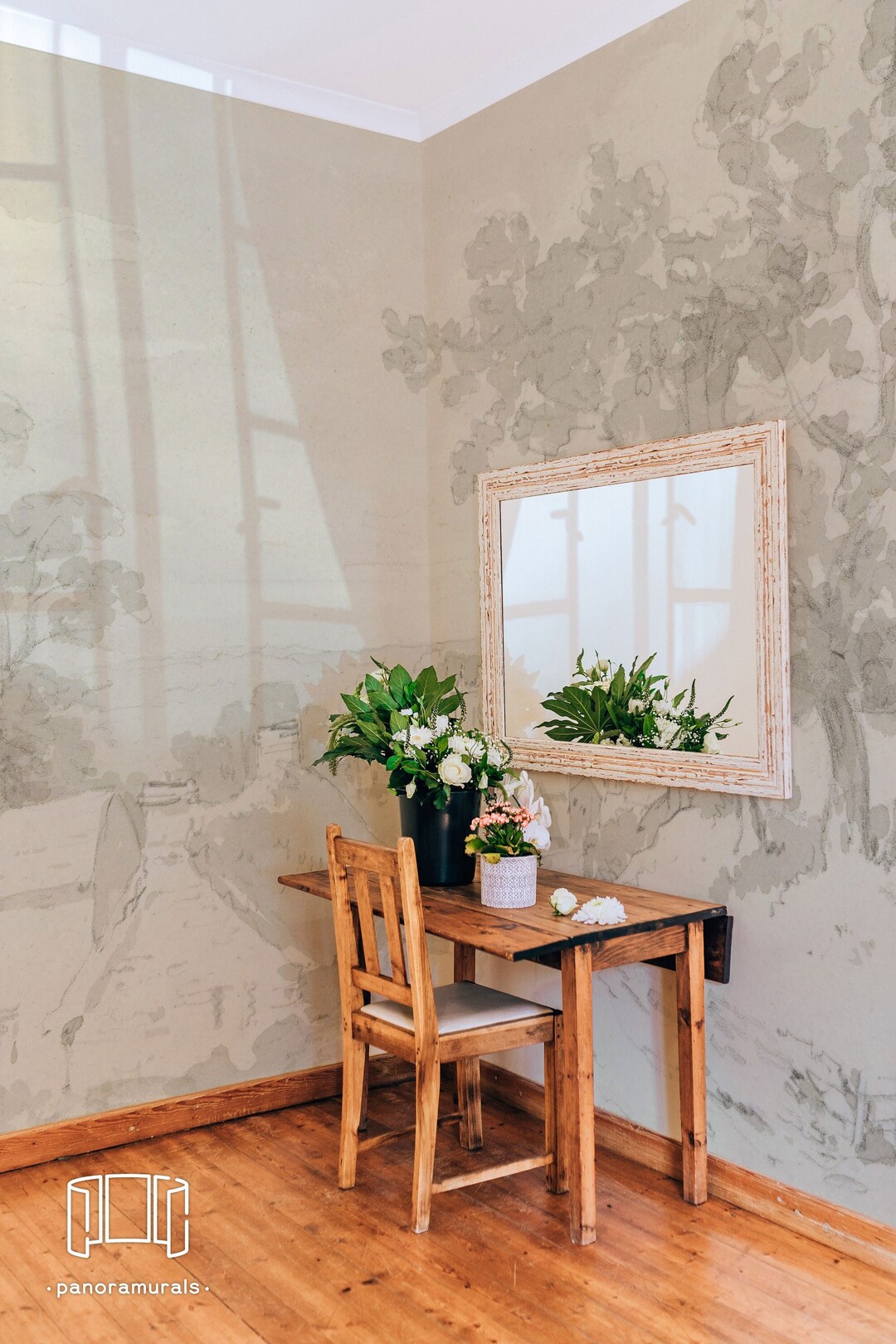 Village Neutral Moody Wall Mural for A Calming Effect, Watercolor ...