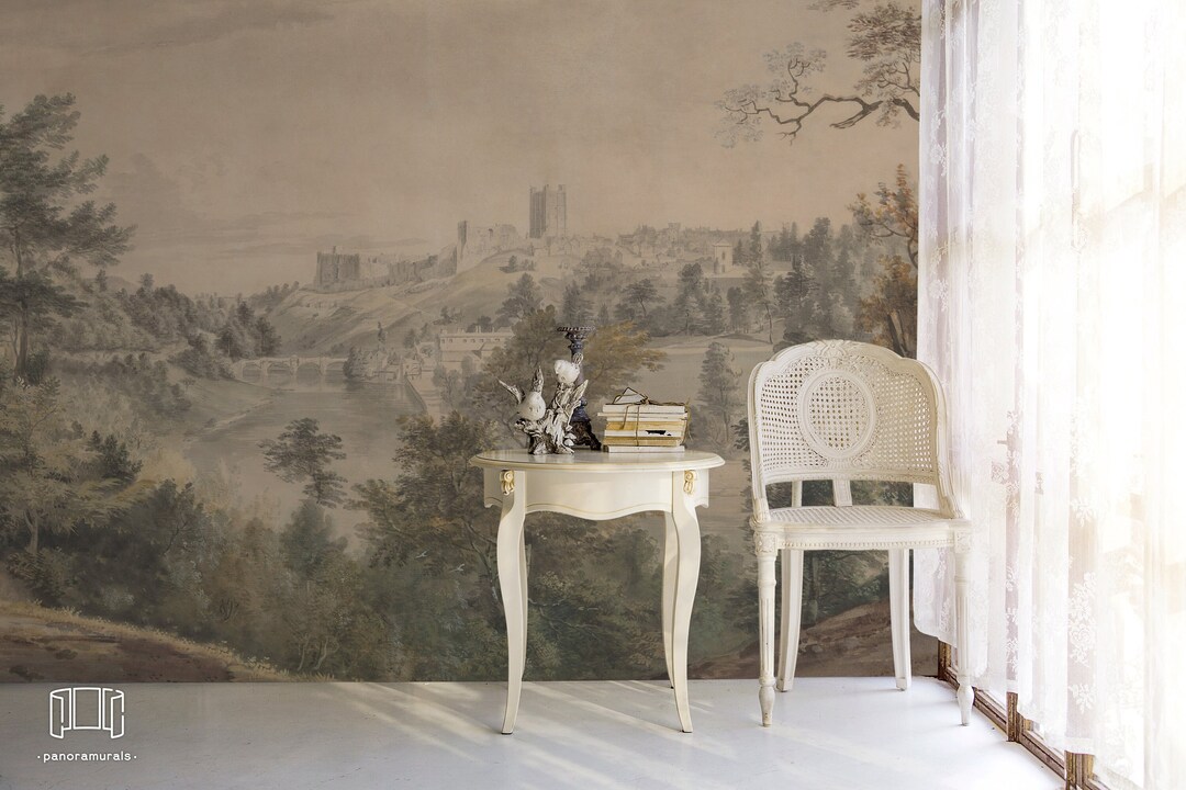 Vintage Rustic Traditional Wallpaper Prints, Landscape Muted Colors ...