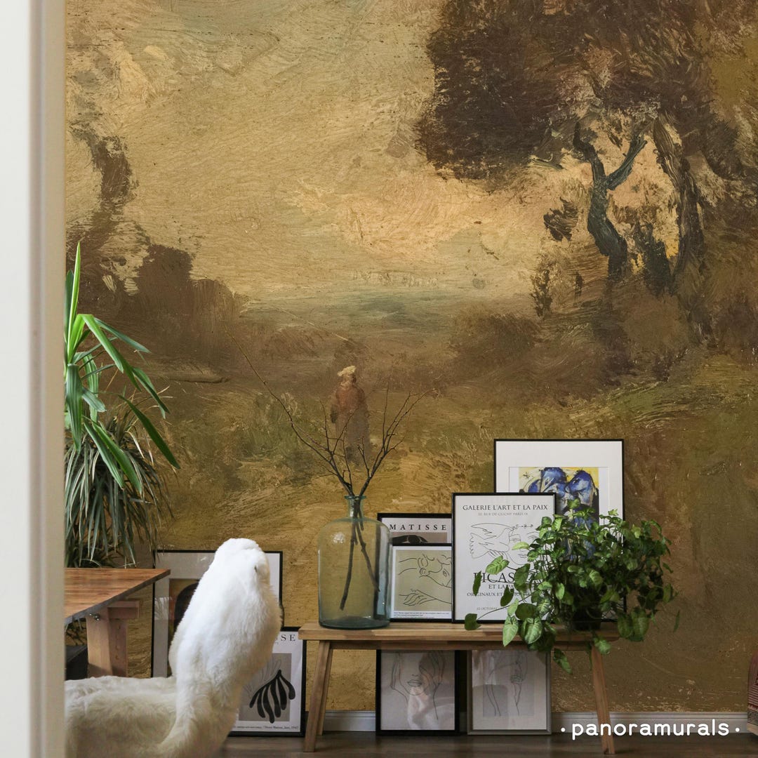 Vintage Landscape Wallpaper - Corot Style Pastoral Scene, Peel & Stick ...