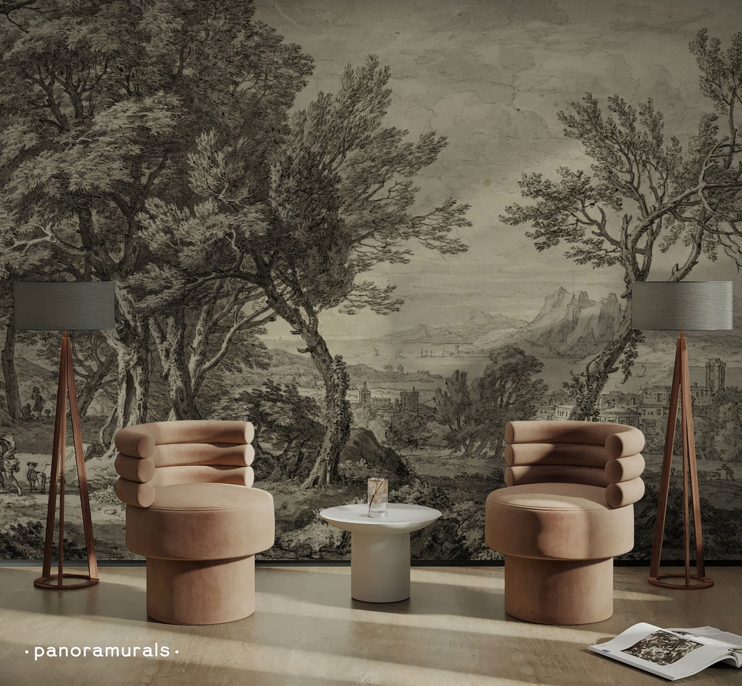 Antique Drawn Scenery Wallpaper Prints, Landscape Moody Home Decor 59 ...