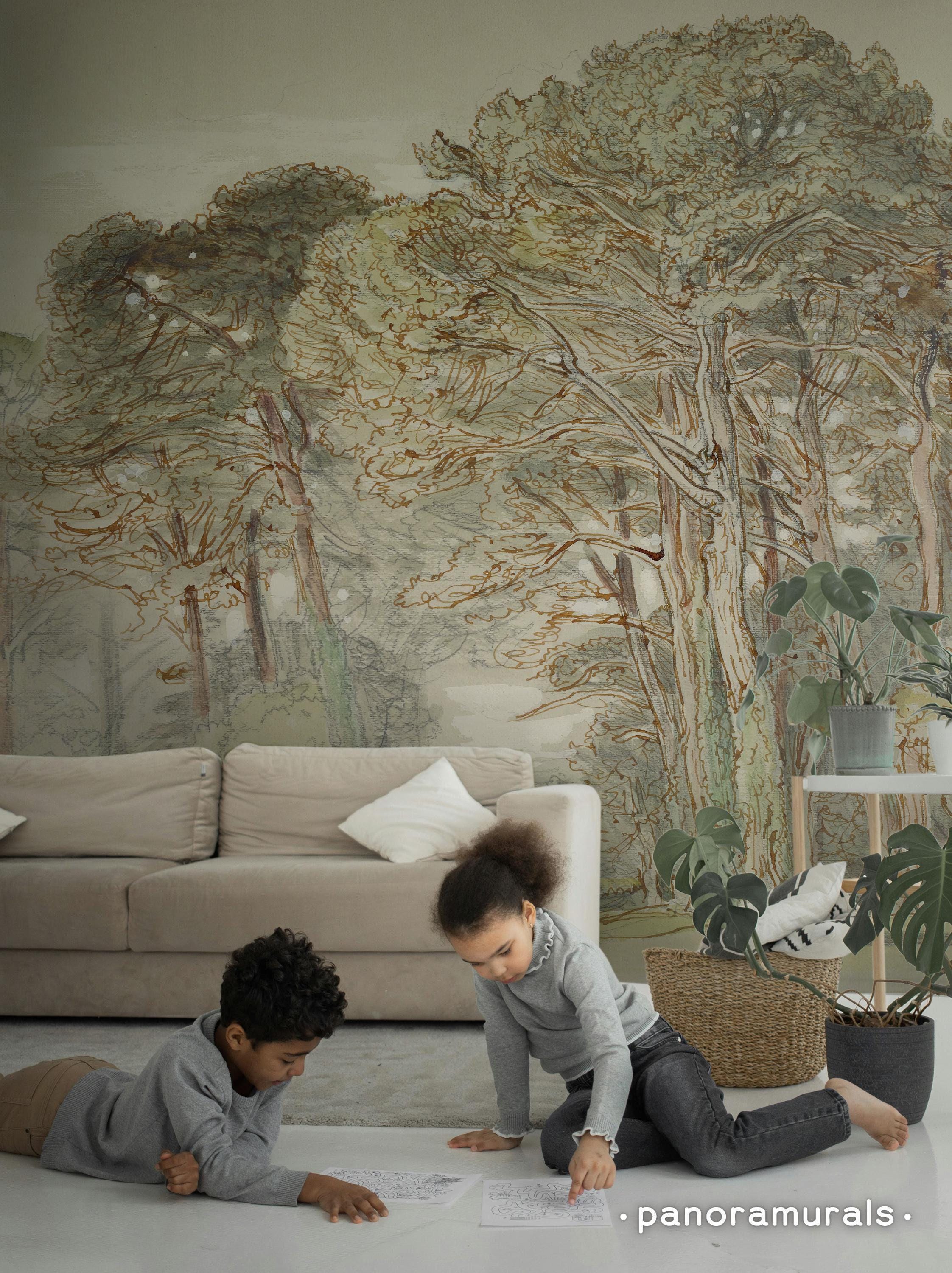 Gentle Trees Premium Materials Wallpaper, Nature Illustration Mural ...