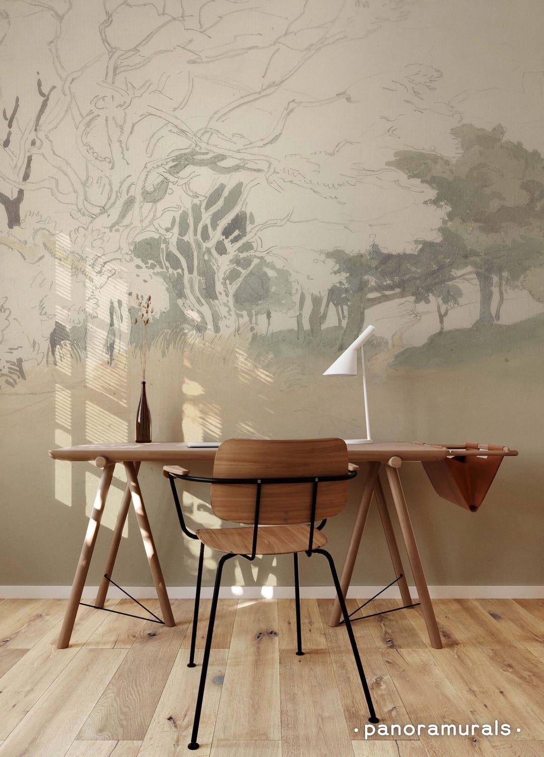 Pastel Nature Mural, Light Tree Wallpaper, Removable Wallpaper, Neutral ...