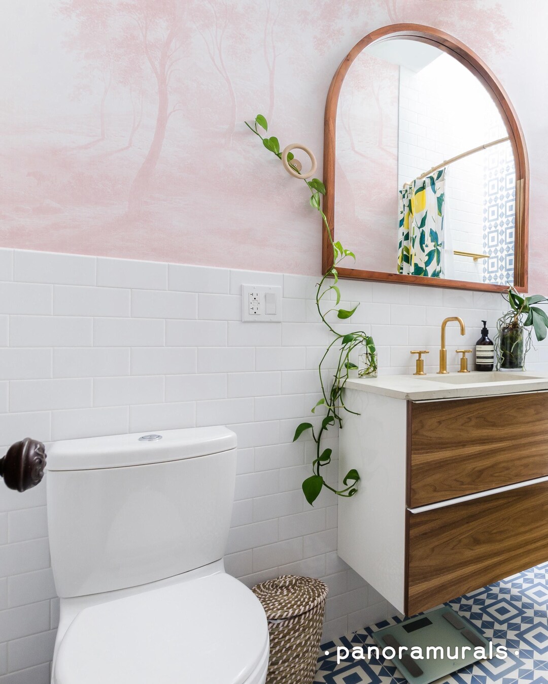 Pink Glamour Trees Wallpaper, Blush Landscape, Subtle Scenic Wall Mural ...