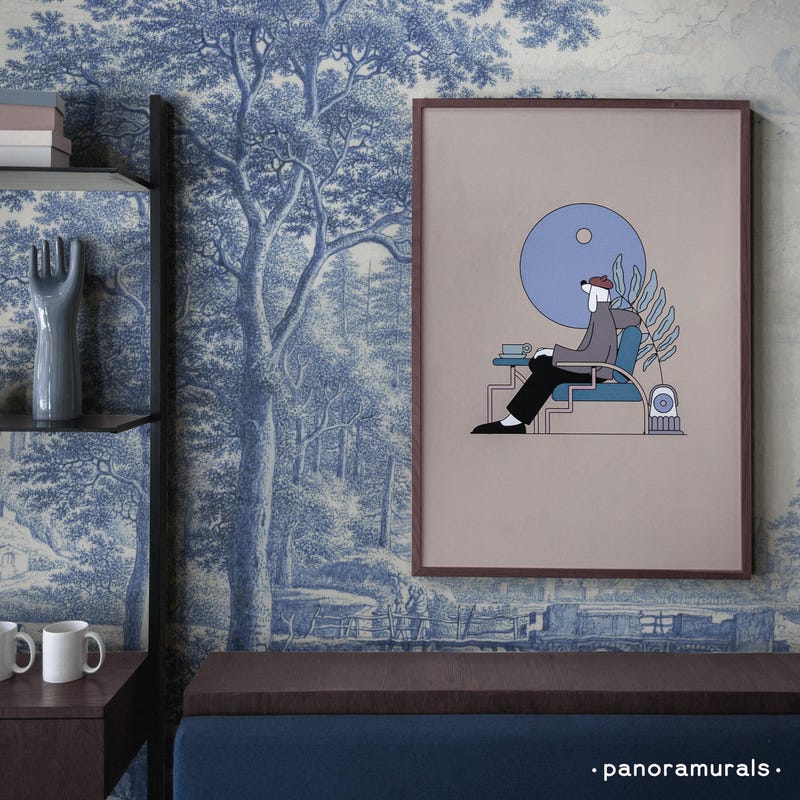 Blue Toile Landscape Wallpaper - Etsy UK