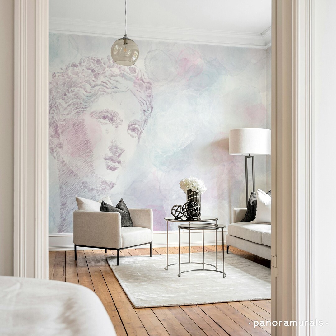 Greek Statue Wallpaper, Watercolor Pastel Mural, Romantic Home Decor ...