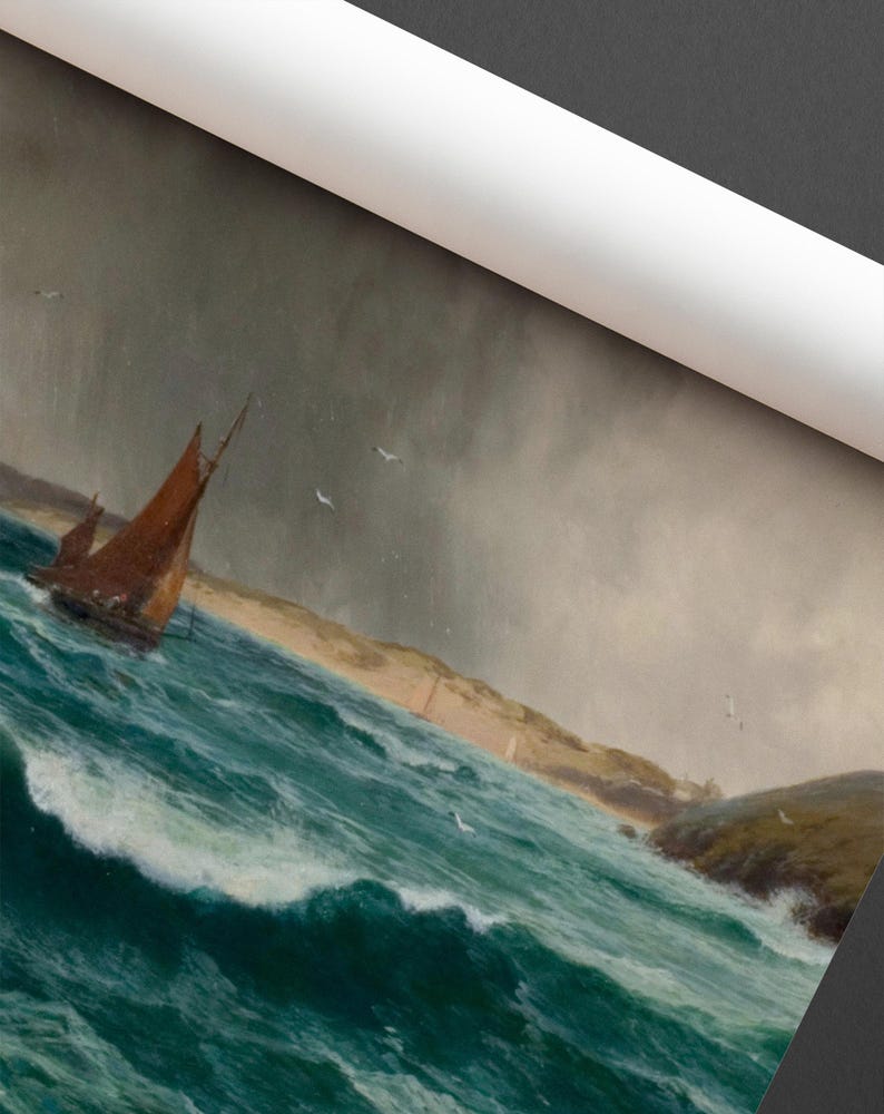 Stormy Sea Castle Wallpaper, Vintage Coastal Painting, Dramatic Ocean ...