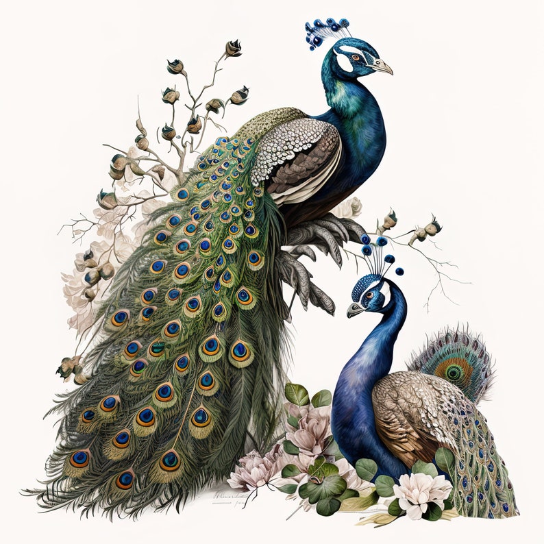 Peacock and Peahen Set of 4 Download, Instant Download, Digital ...