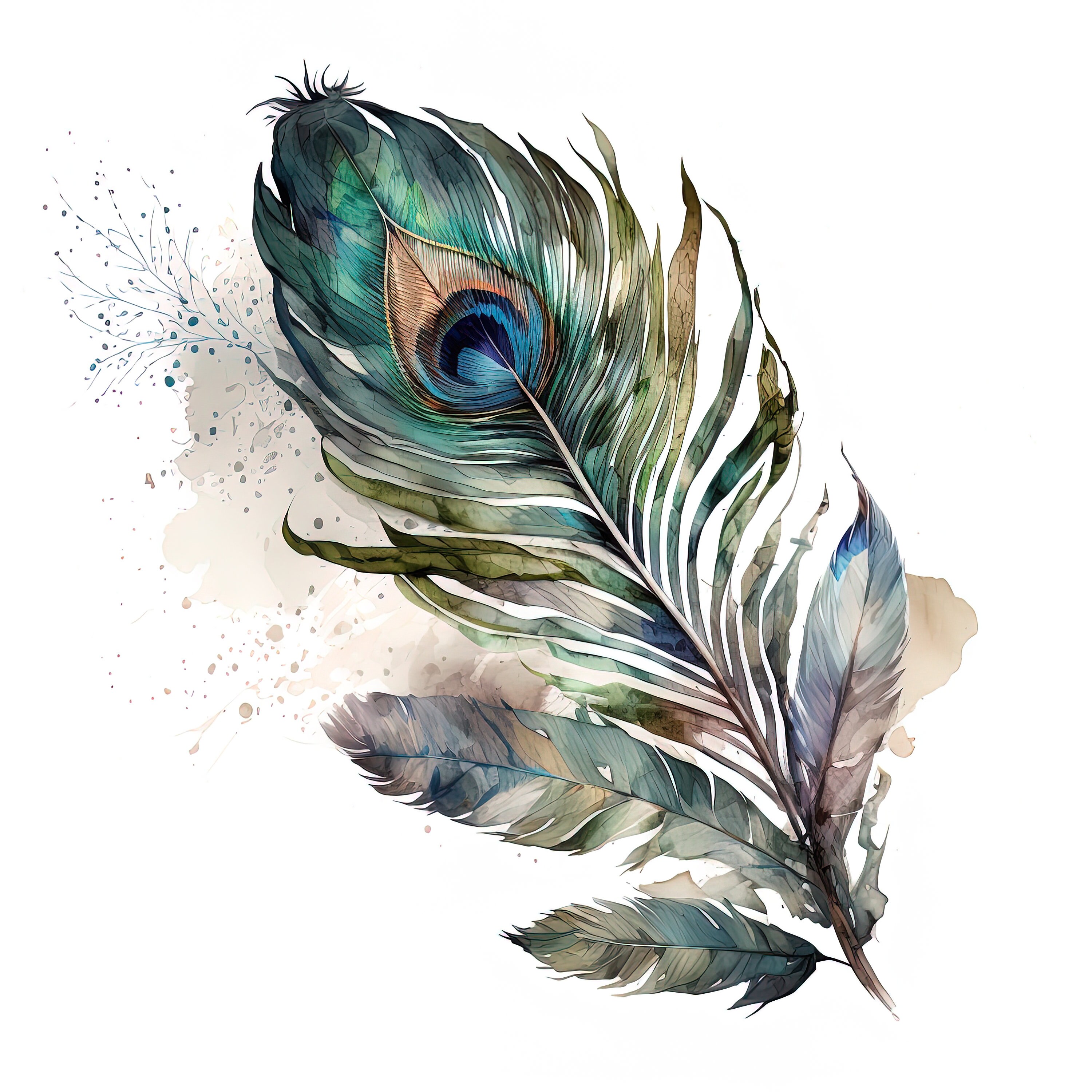Peacock Feather Set of 4 Download, Watercolor Feather Art, Digital Art ...