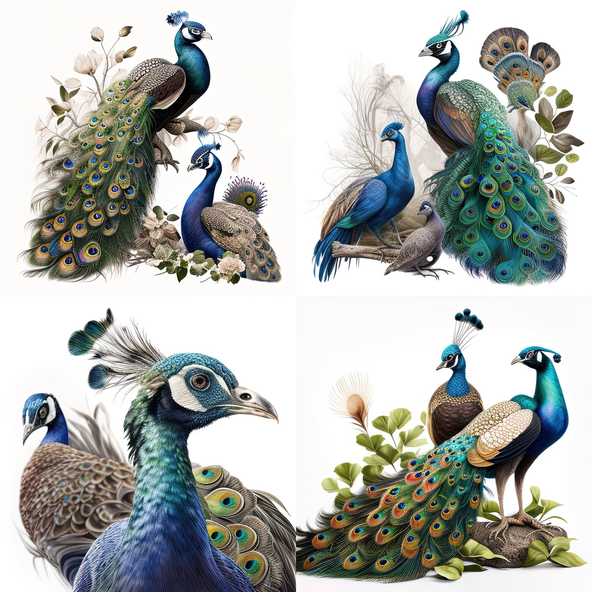 Peacock and Peahen Set of 4 Download, Instant Download, Digital ...