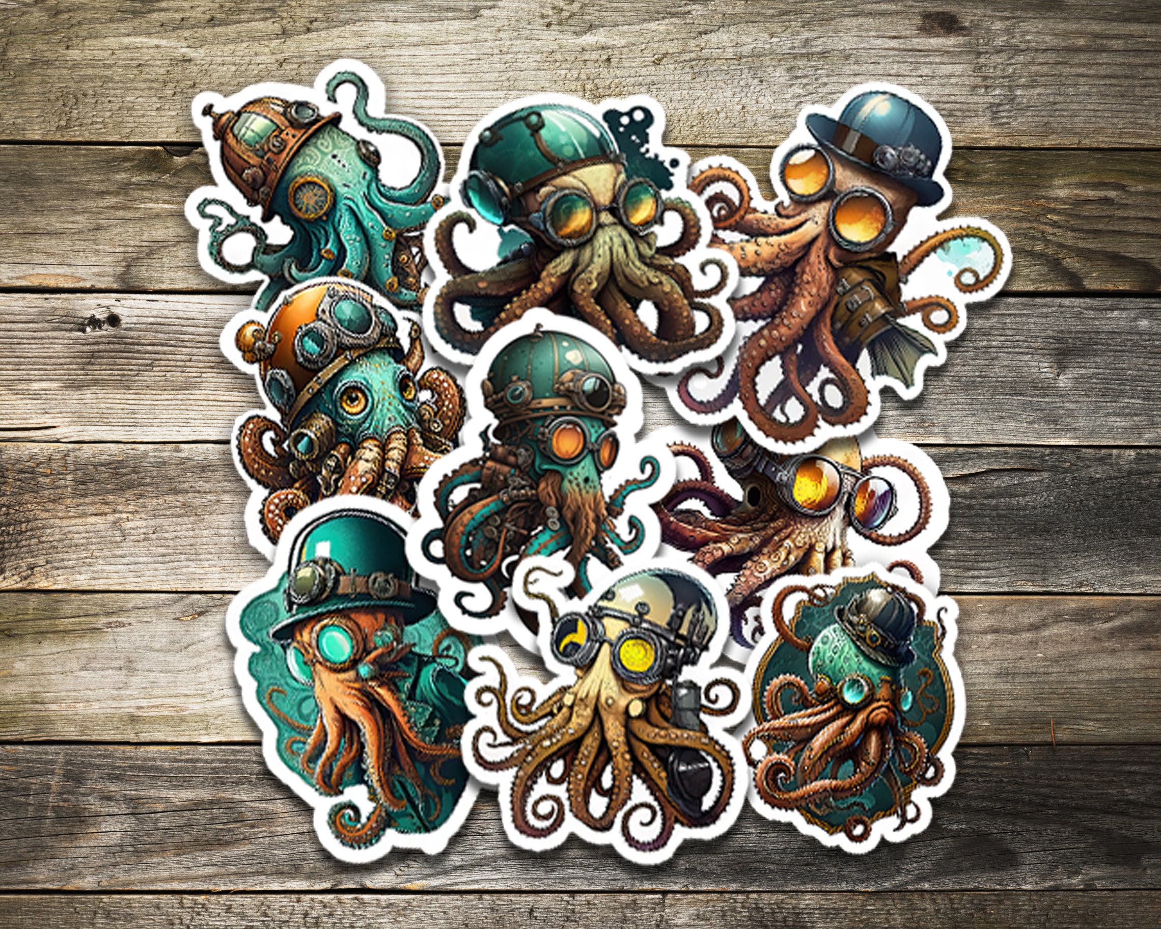 Steampunk Octopus Print and Cut Stickers, Steampunk Designs, Instant ...