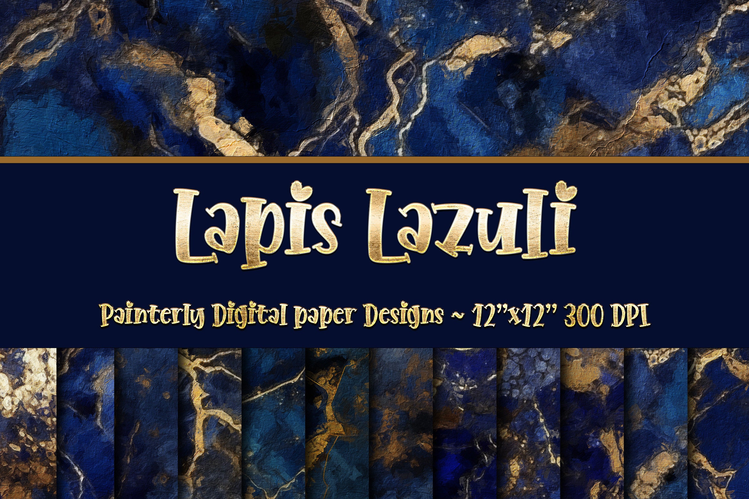 Lapis Lazuli Painterly Digital Paper Designs, 12x12 300 DPI ...
