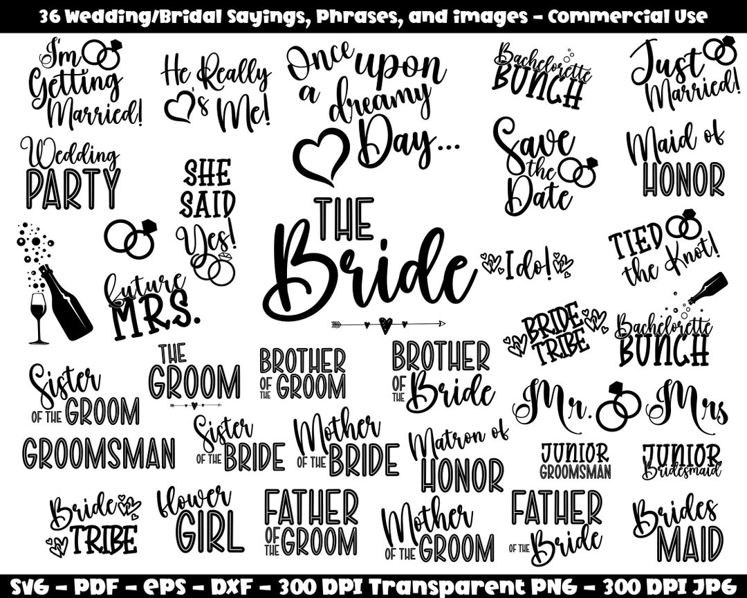 Wedding Party Bundle 36 SVG Designs, Bride, Bridal, Cut File Stencil ...