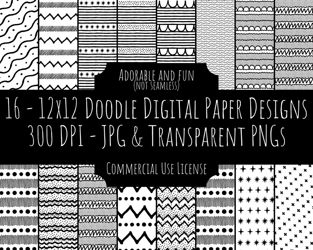 16 Digital Paper Designs, Patterns, Minimalist, Hand Drawn Doodles ...
