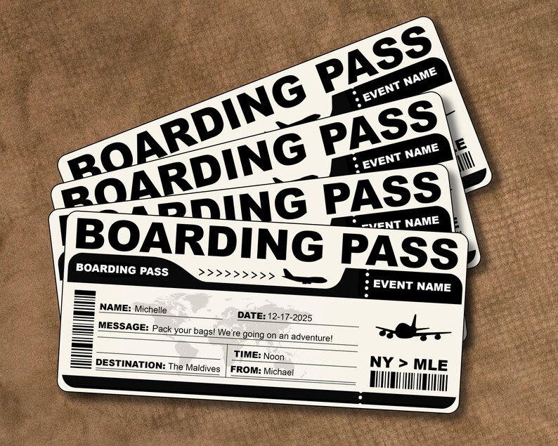 Editable Boarding Pass Template: Surprise Trip Ticket Gift, PSD, PDF ...