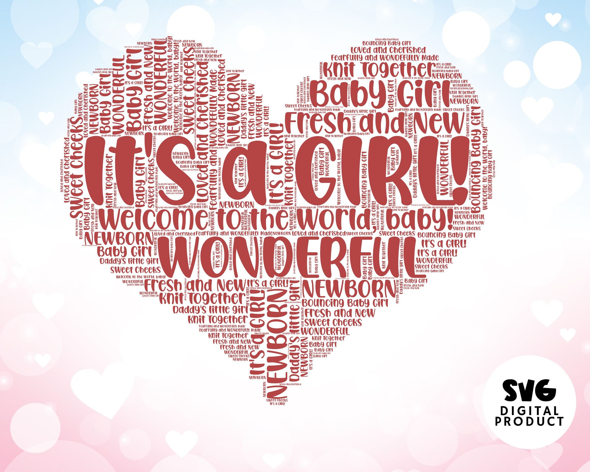 Baby Girl Word Cloud SVG Lettering, Sign, New Baby, Pink, Word Art ...