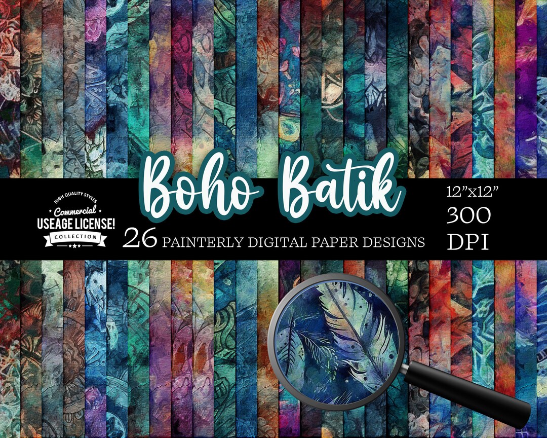 Boho Batik Digital Paper Designs, 12 Bohemian Images, Mandalas ...