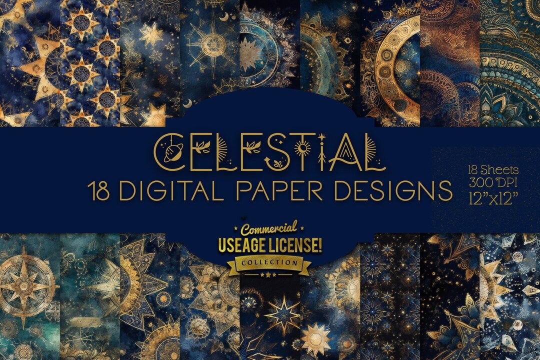 Celestial Sun Moon Stars Digital Paper Designs, Batik Painterly, Crafts ...