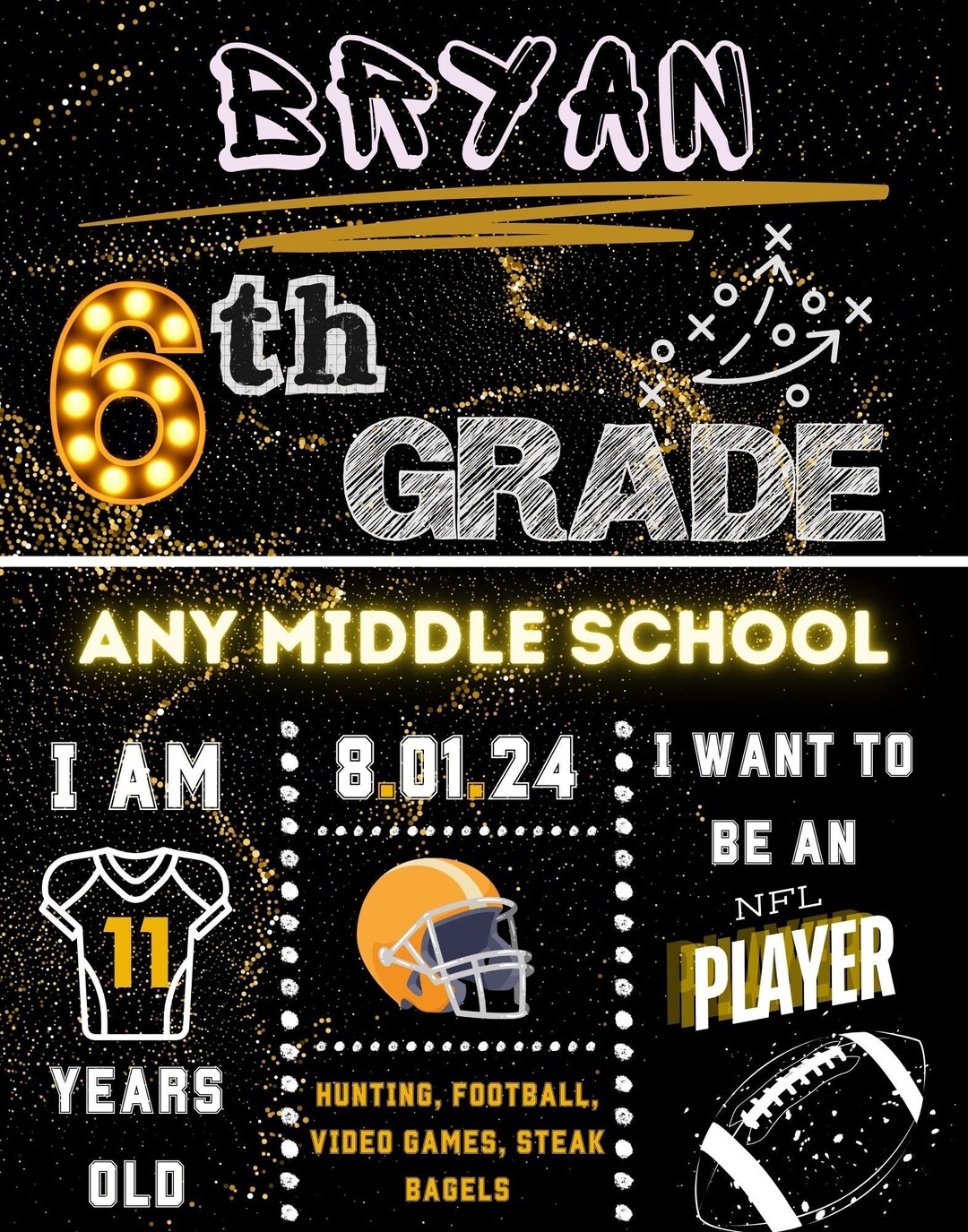 Football First Day of School Poster - Etsy