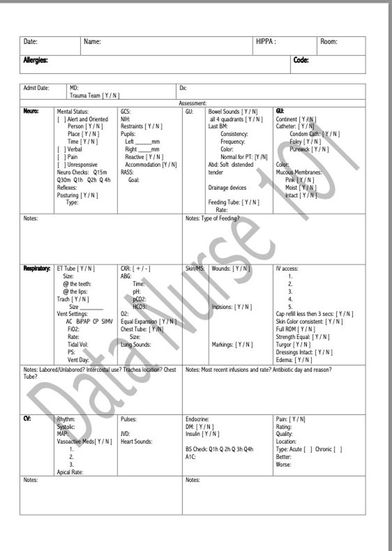 Printable ICU Report Sheet - Night Shift - Etsy
