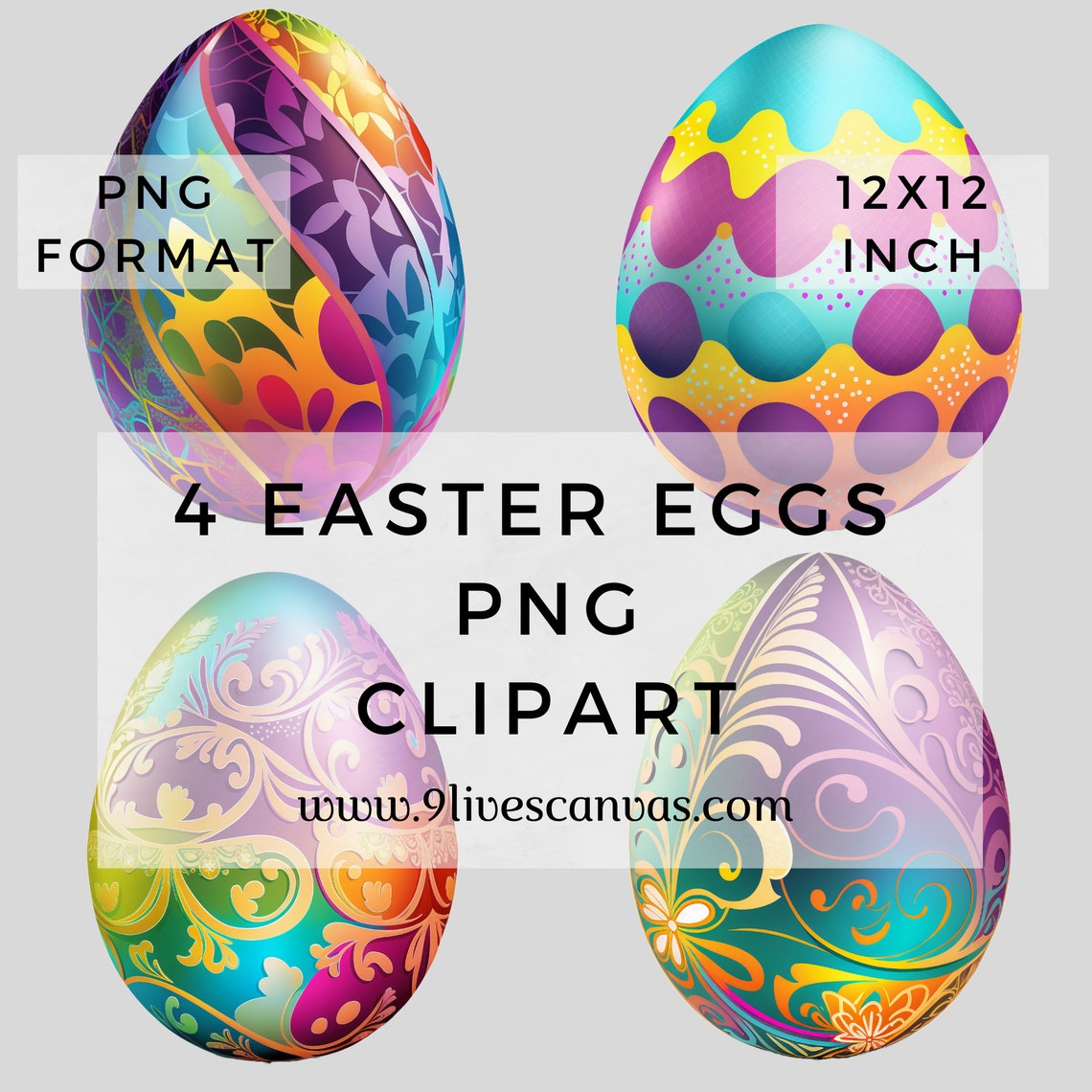 Easter Eggs Clipart, Easter Clipart, Easter Eggs Bundle PNG, 4 Instant ...
