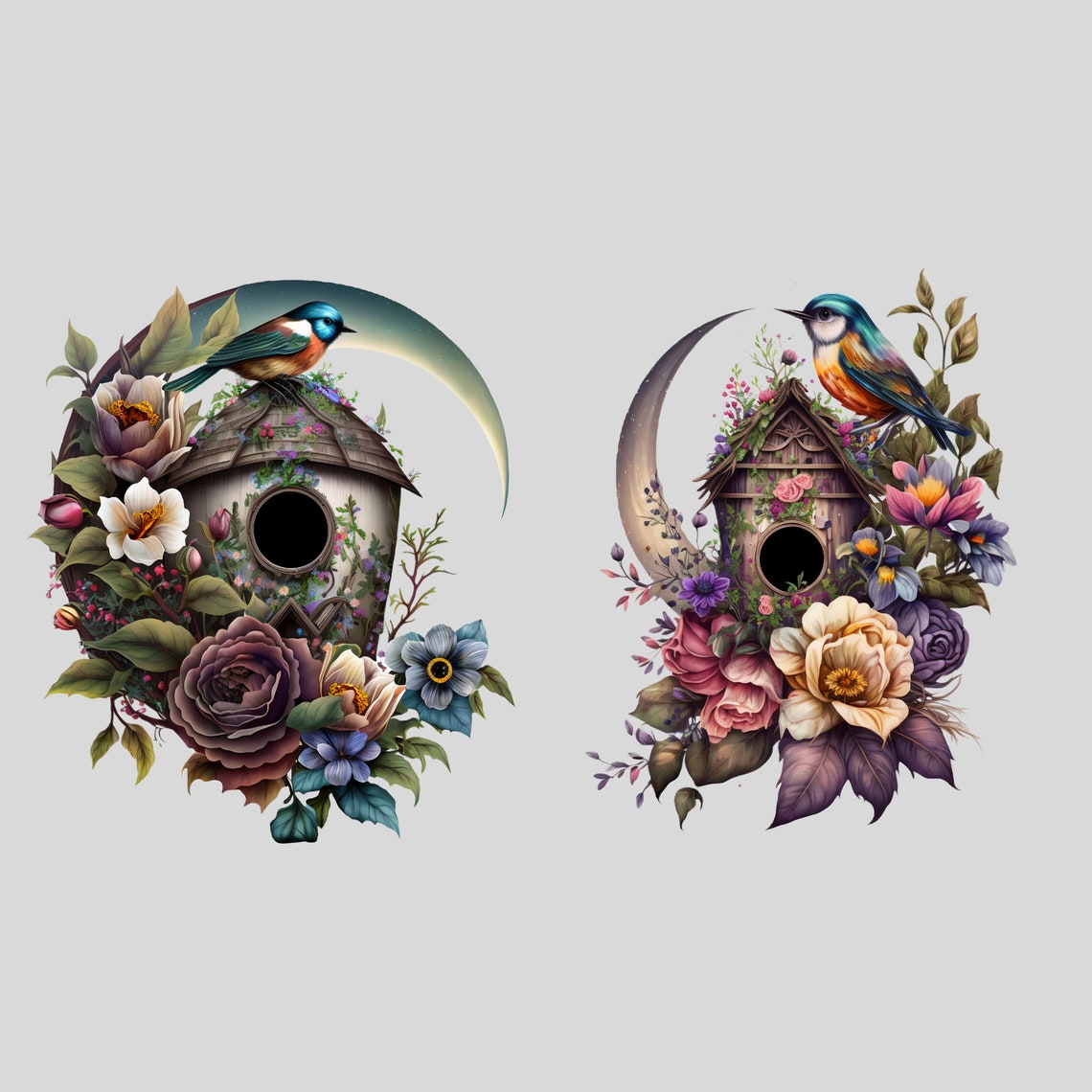 4 Bird Houses Clipart, Fantasy Clipart, Bird House Bundle PNG, Pack of ...