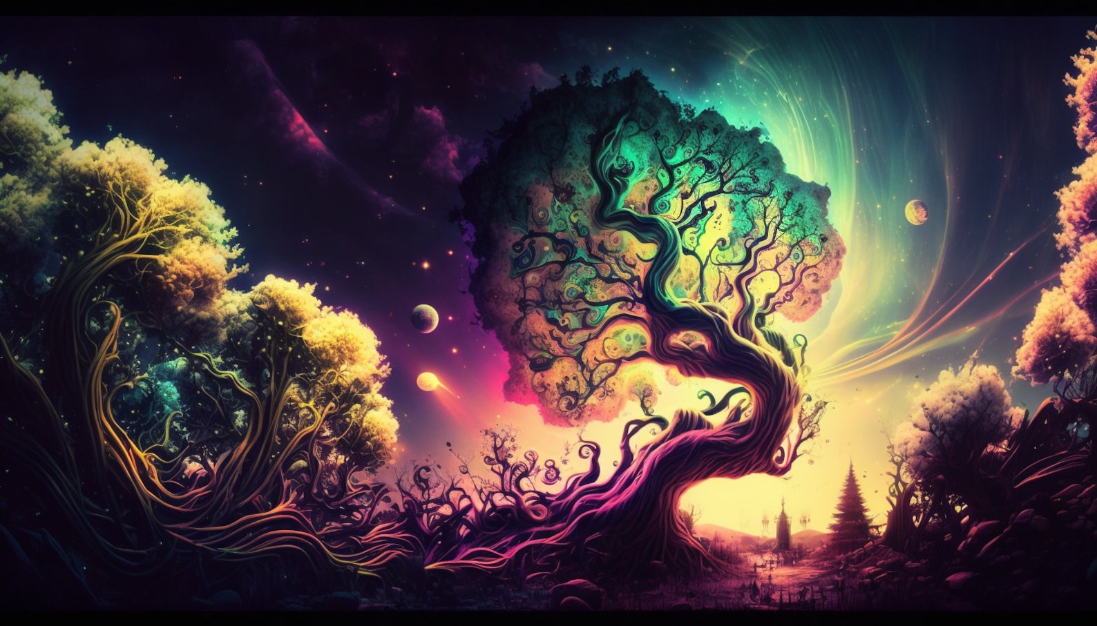 5 Psychedelic Forest Wallpaper Forest Printable Wall Art Enchanted Forest Digital Art Enchanted ...