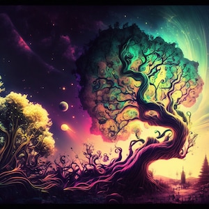 5 Psychedelic Forest Wallpaper Forest Printable Wall Art Enchanted Forest Digital Art Enchanted ...