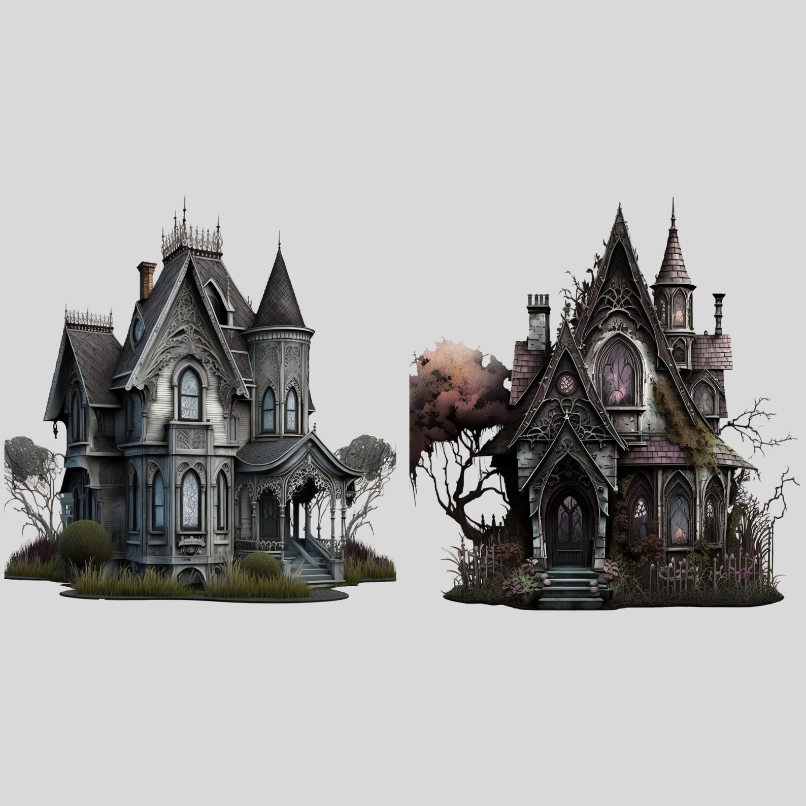 4 Goth Houses Clipart, Fantasy Clipart, Gothic House Bundle PNG, Pack ...