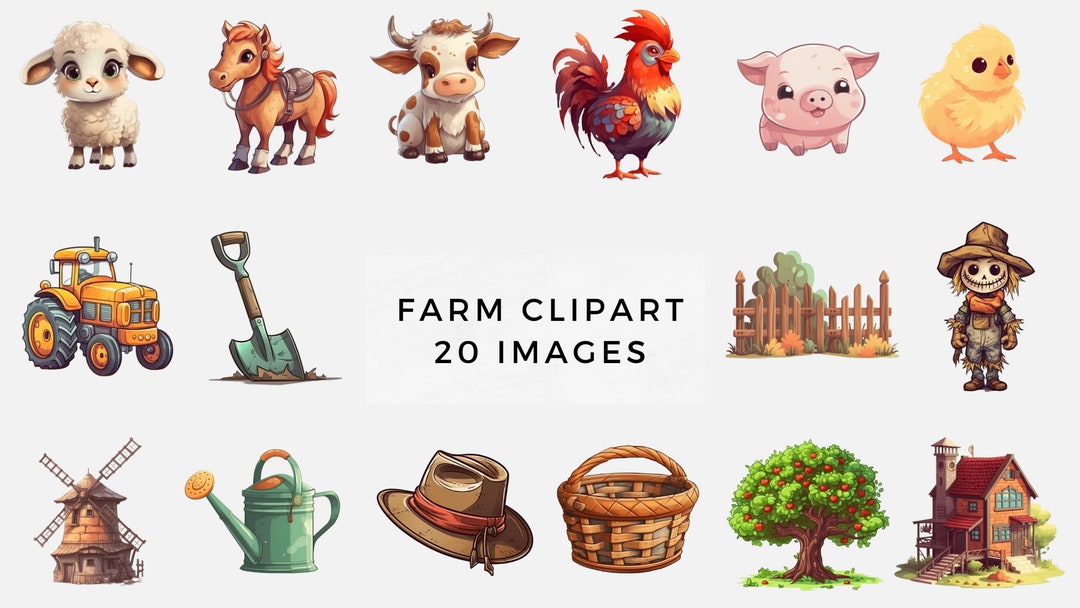 Cute Farm Clipart, 20 Images Clipart Pack, Farm Clip Art PNG Graphics ...