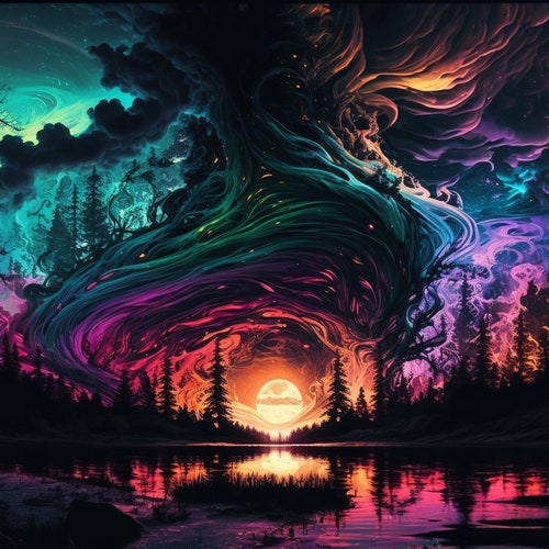 5 Trippy Forest Wallpaper Psychedelic Forest Printable Wall - Etsy