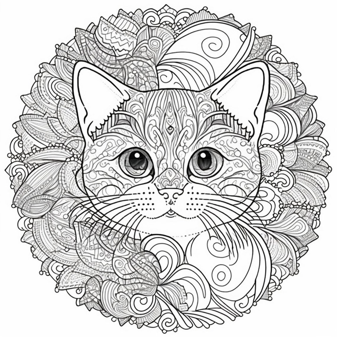 24 Page Printable Mandala Cats Coloring Book - Mandala Pattern Coloring ...