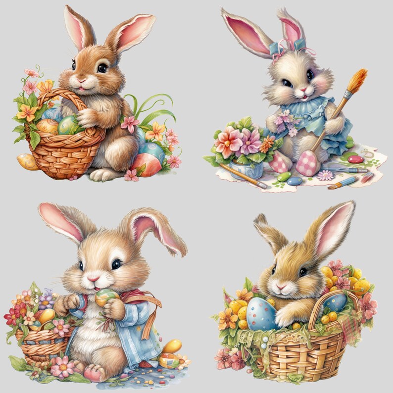 4 Easter Bunny Clipart PNG Images, Scrapbooking, Junk Journaling ...