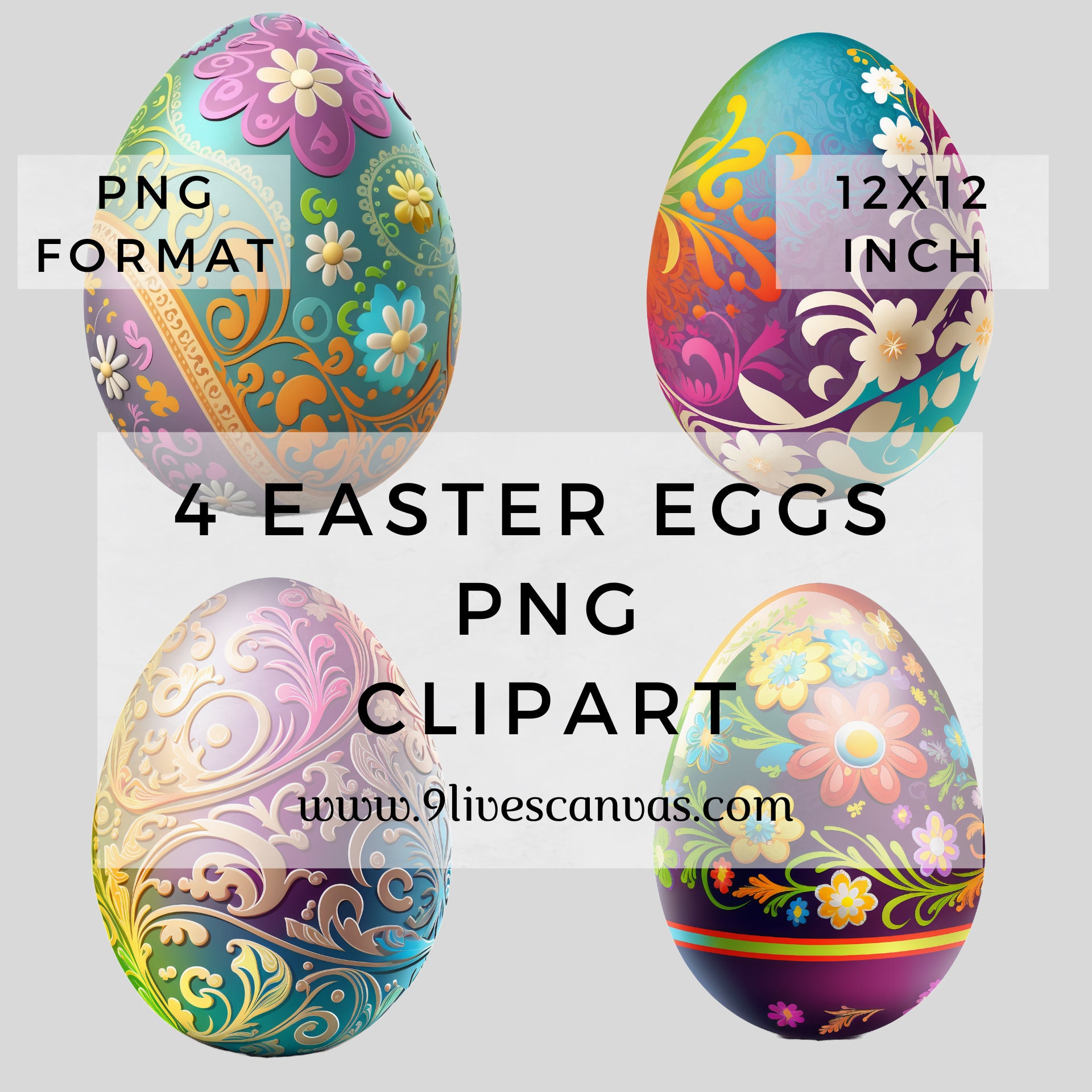 Easter Eggs Clipart, Easter Clipart, Easter Eggs Bundle PNG, 4 Instant ...