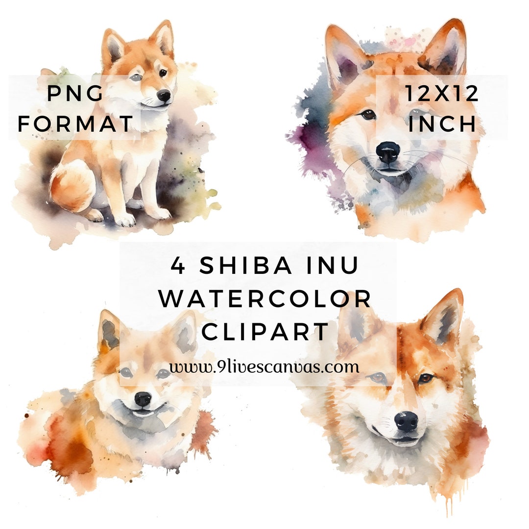 4 Shiba Inu Clipart | Shiba Inu Art | Dog PNG | Watercolor Dog Clipart ...