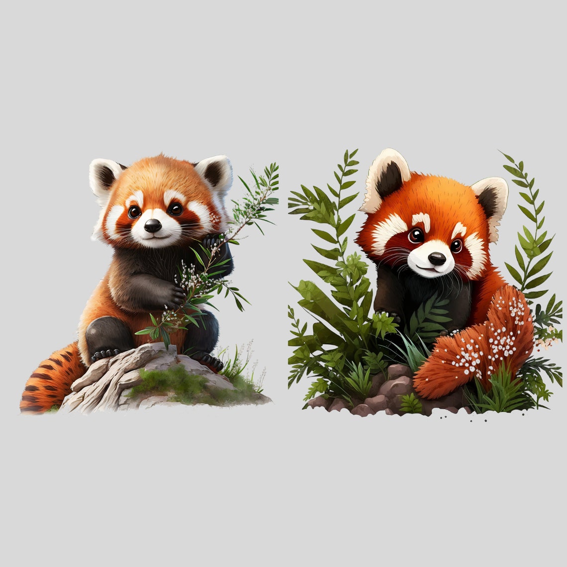 4 Red Pandas Clipart, Red Panda Clipart, Red Panda Bundle PNG, Pack of ...