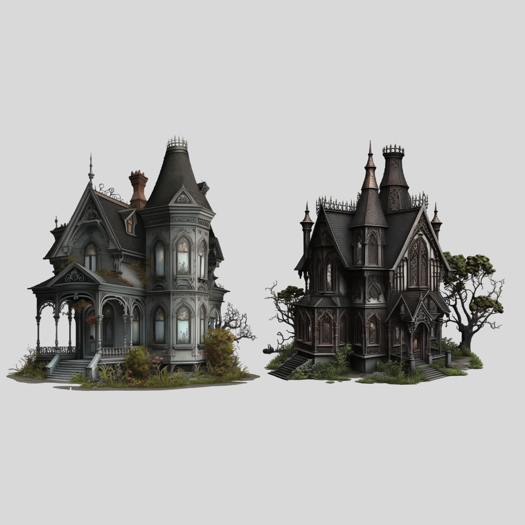 4 Goth Houses Clipart, Fantasy Clipart, Gothic House Bundle PNG, Pack ...