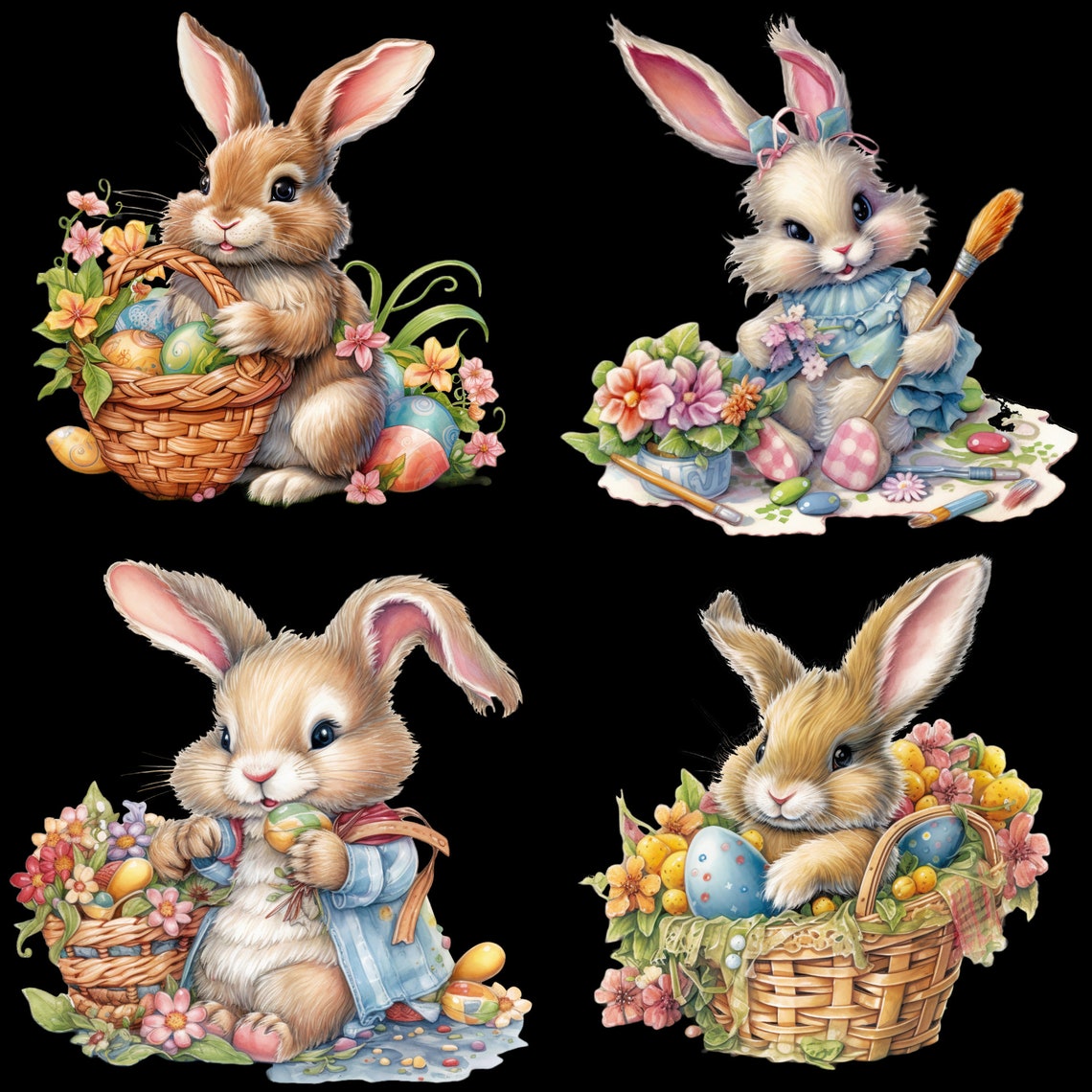 4 Easter Bunny Clipart PNG Images, Scrapbooking, Junk Journaling ...